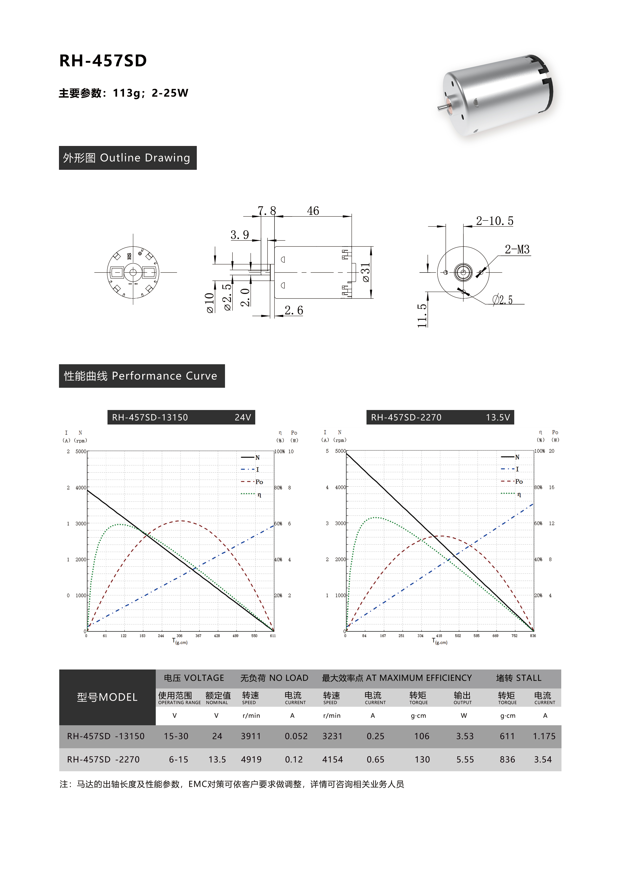 Brush DC Motor RH-457SD(B) - Buy DC Motor, Micro DC MOTOR Product on ...